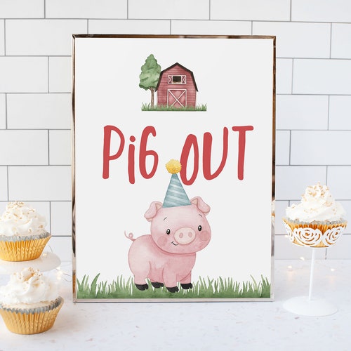 Pig Out Sign Farm Pig Sign Farm Animals Birthday Decoration - Etsy