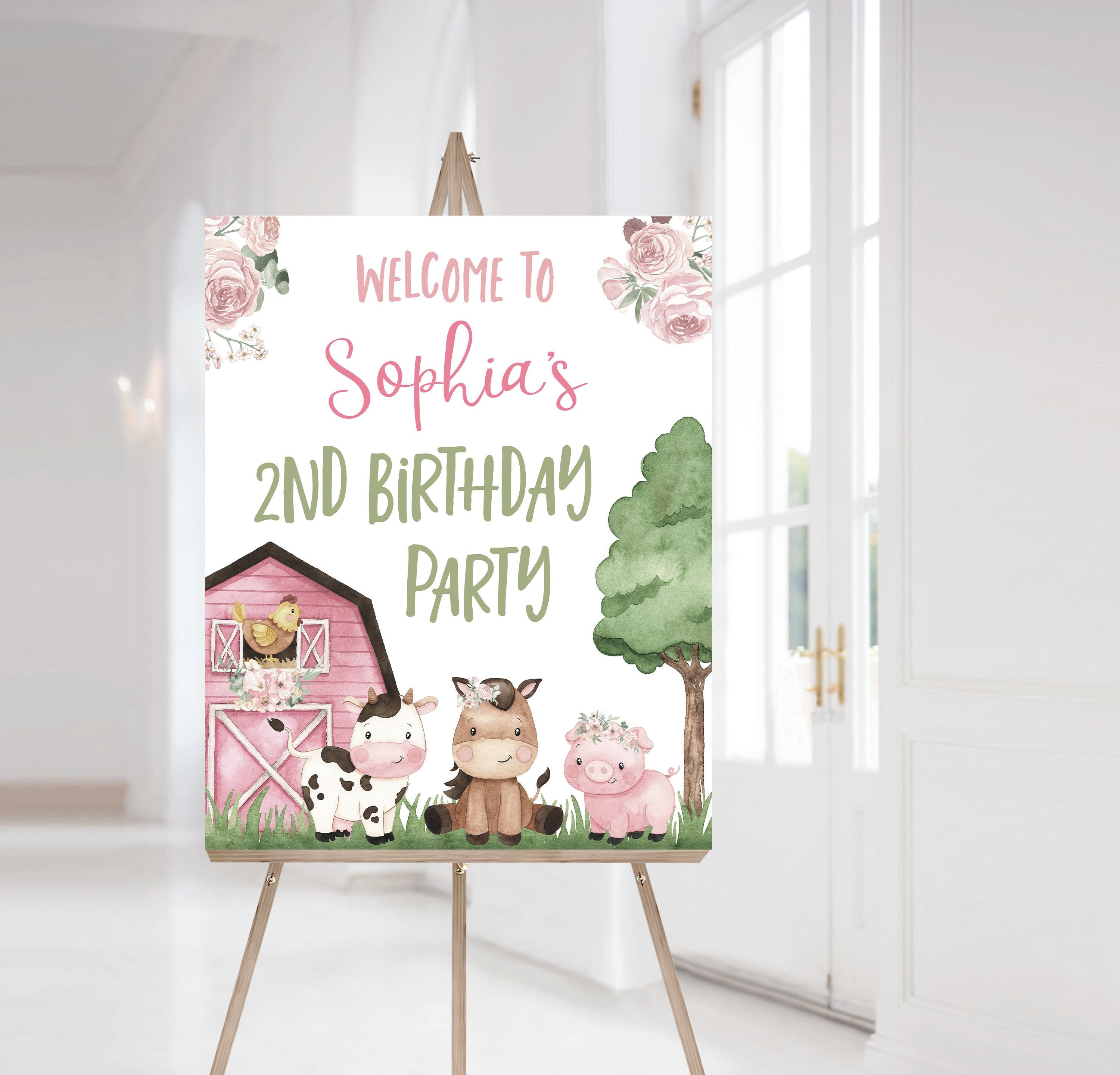 Girl Farm Welcome Sign, Instant Download, Floral Farm Birthday ...