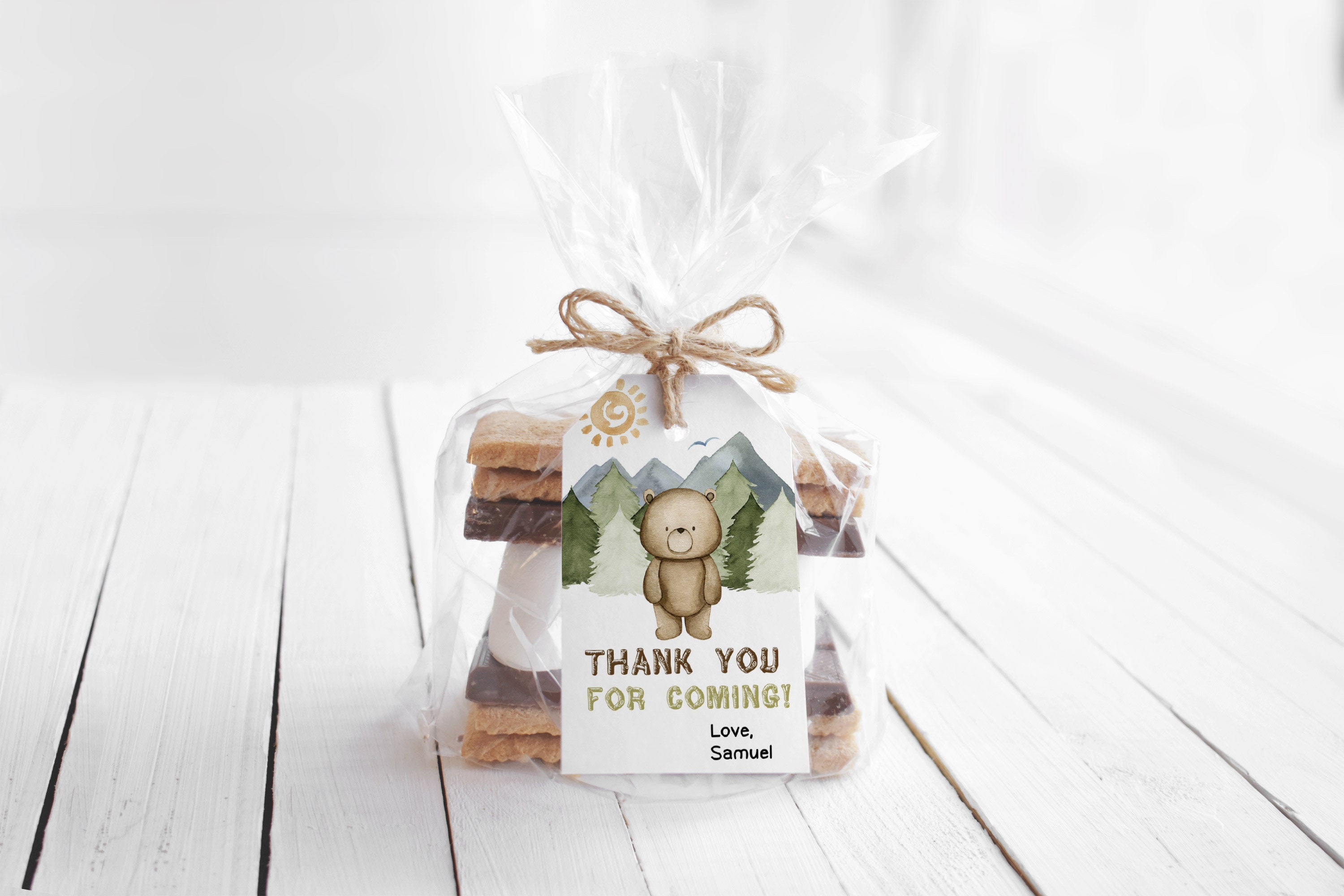 EDITABLE Woodland Thank You Tags Custom Bear Birthday Favor | Etsy