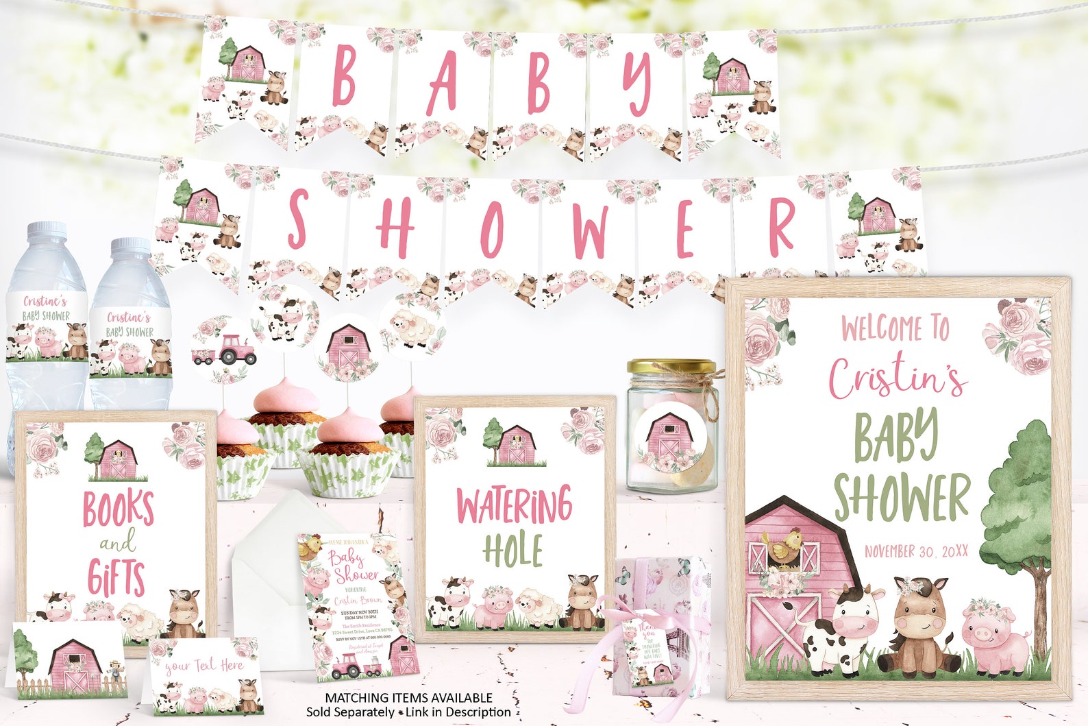Girl Farm Welcome Baby Banner, Floral Farm Animals Baby Shower, Baby ...