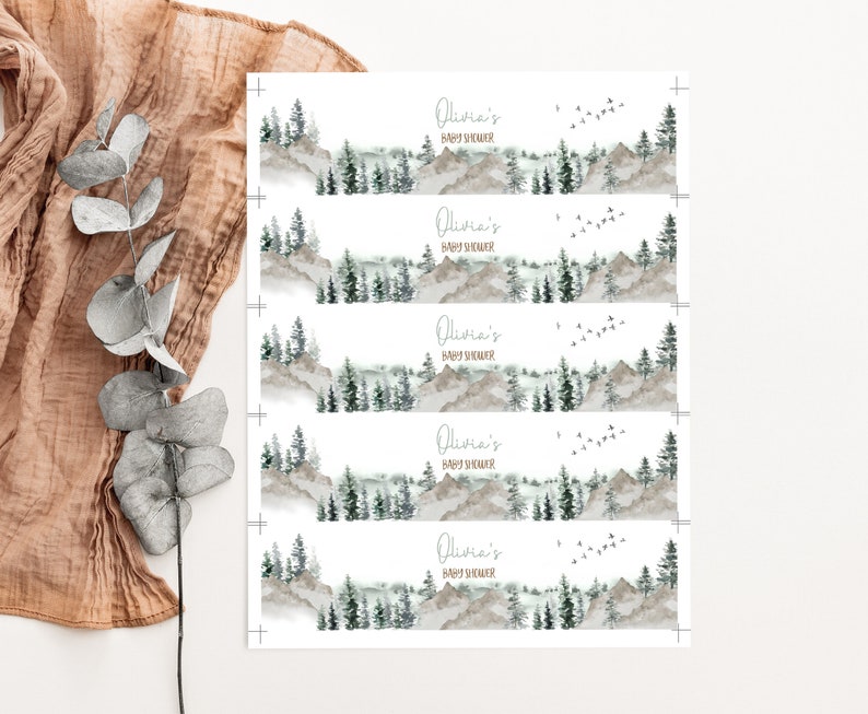 EDITABLE Mountains Water Labels Baby Shower Water Bottle - Etsy