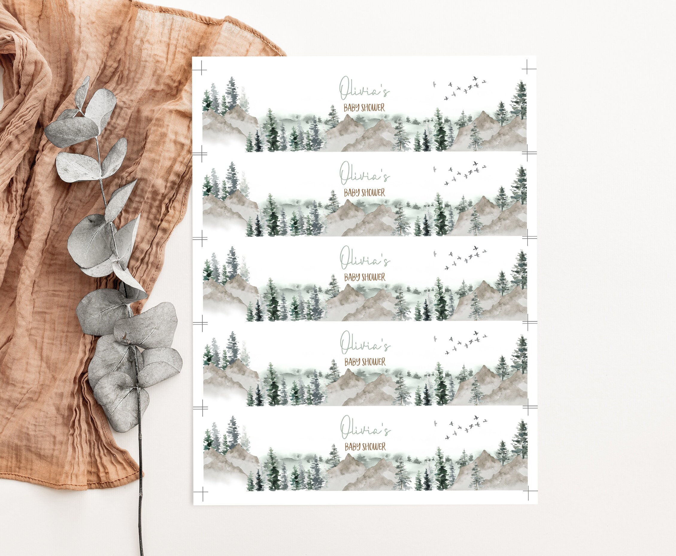 EDITABLE Mountains Water Labels, Baby Shower Water Bottle Labels Boy ...