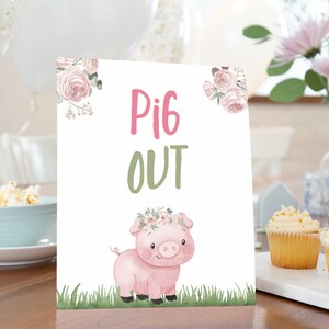 Farm Pig Sign, Pig Out Sign, Girl Farm Animals Birthday Decor, Floral ...