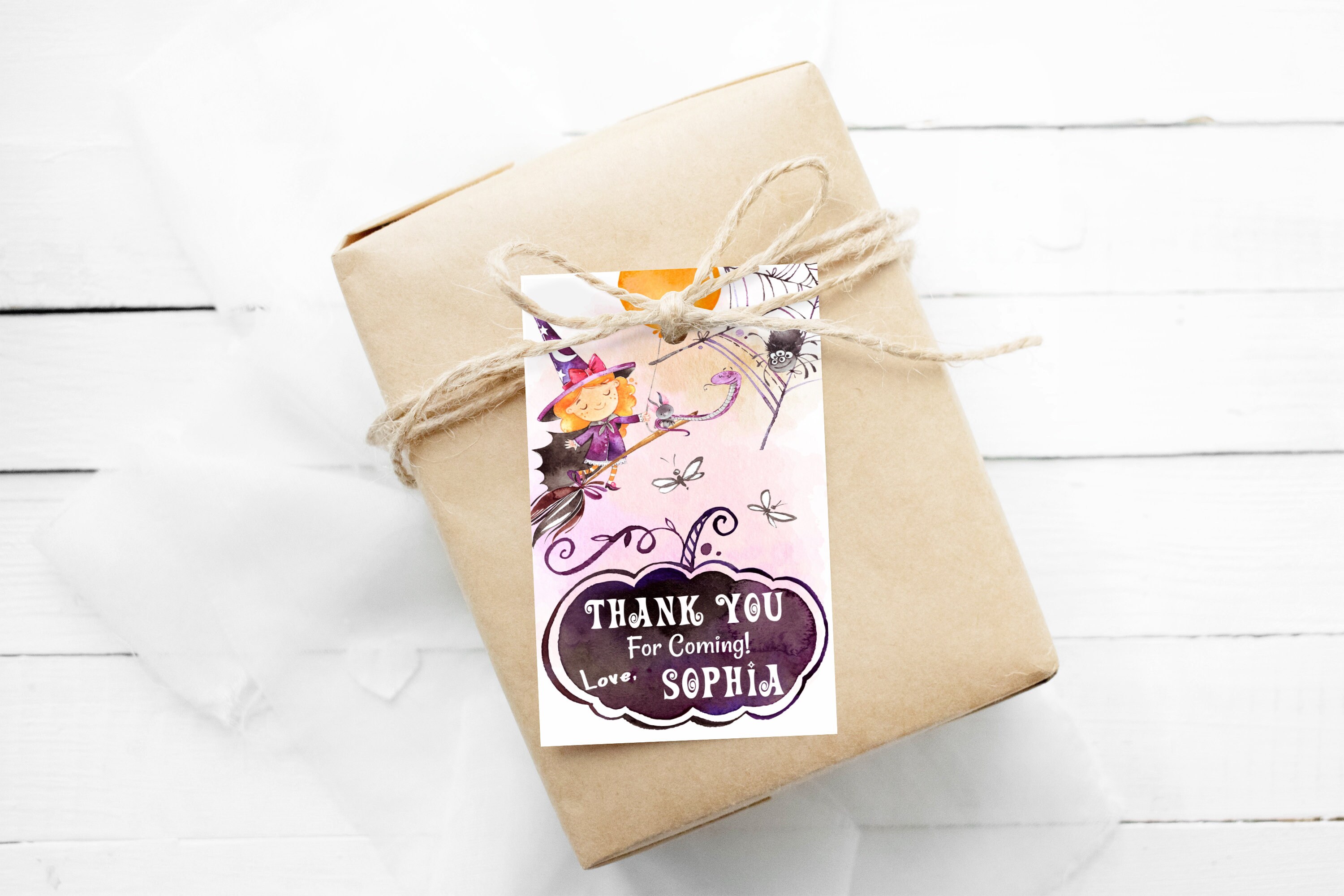 EDITABLE Halloween Thank you Tags Witch Custom birthday favor | Etsy