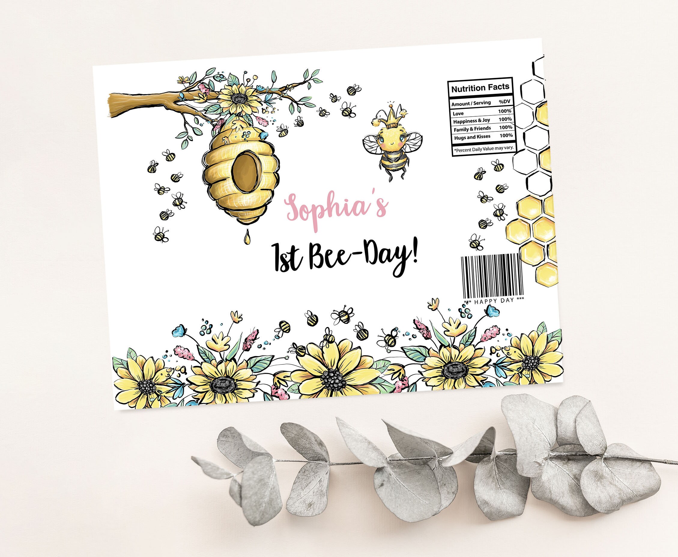 EDITABLE Bee Chip Bag Wrapper, Bumble Bee Birthday Decorations, Bee ...