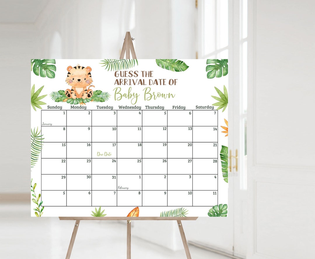 Tiger Due Date Calendar, Tiger Baby Prediction Game, Safari Baby Shower ...