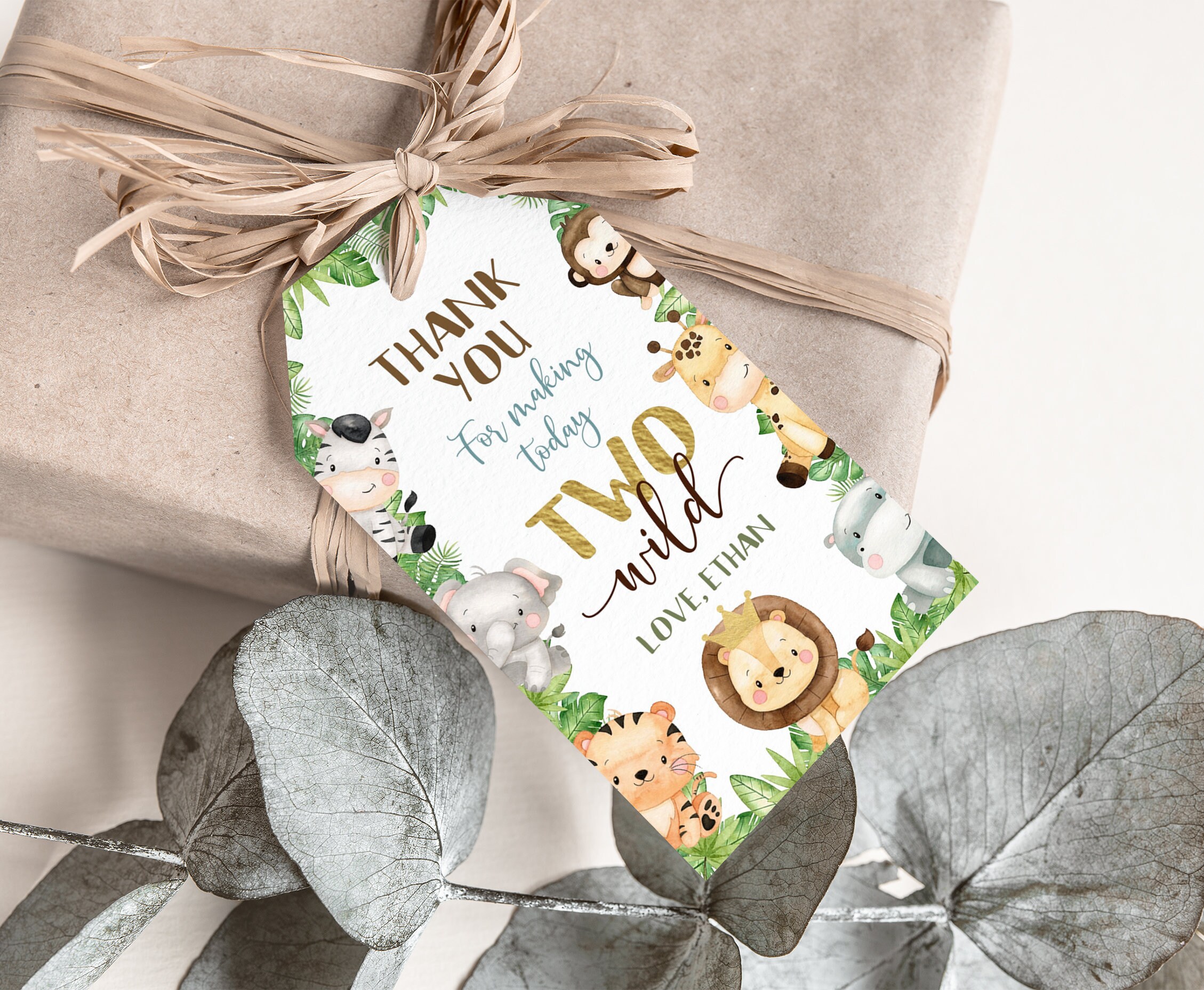 Two Wild favor Tags Jungle Birthday Decorations Safari Thank | Etsy