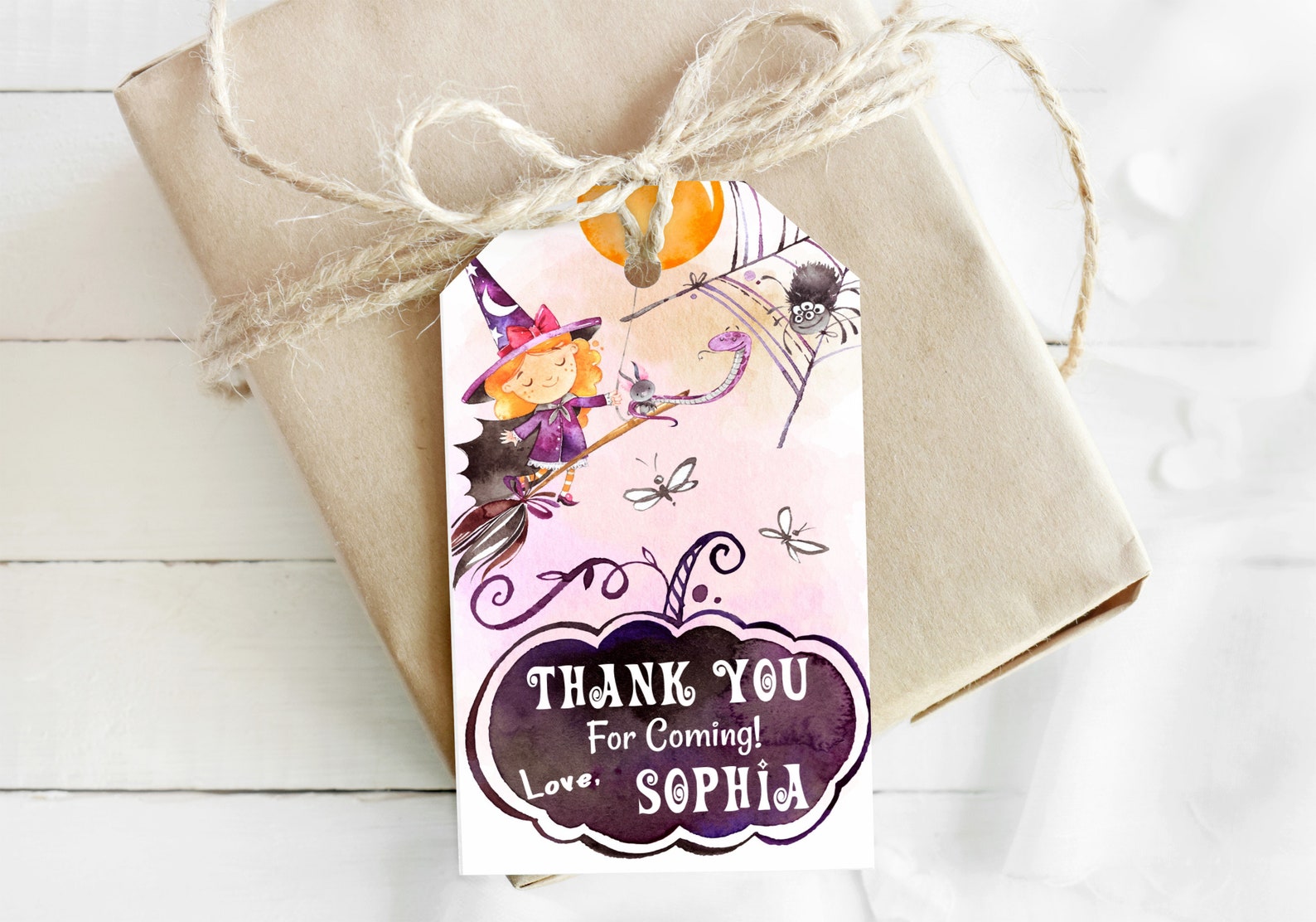 EDITABLE Halloween Thank you Tags Witch Custom birthday favor | Etsy
