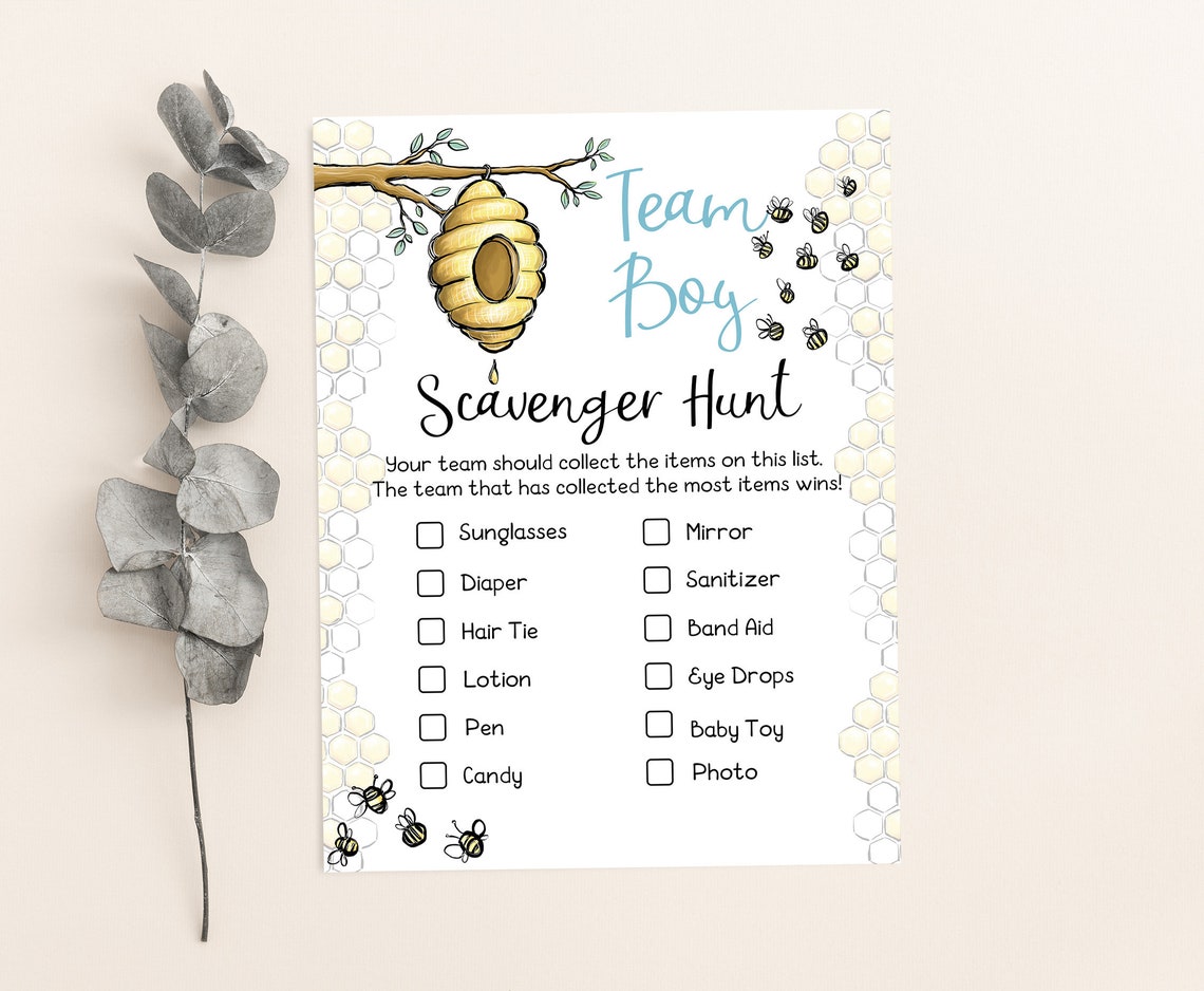 Bee Gender Reveal Games, Baby Scavenger Hunt, Bee Baby Reveal Activity ...