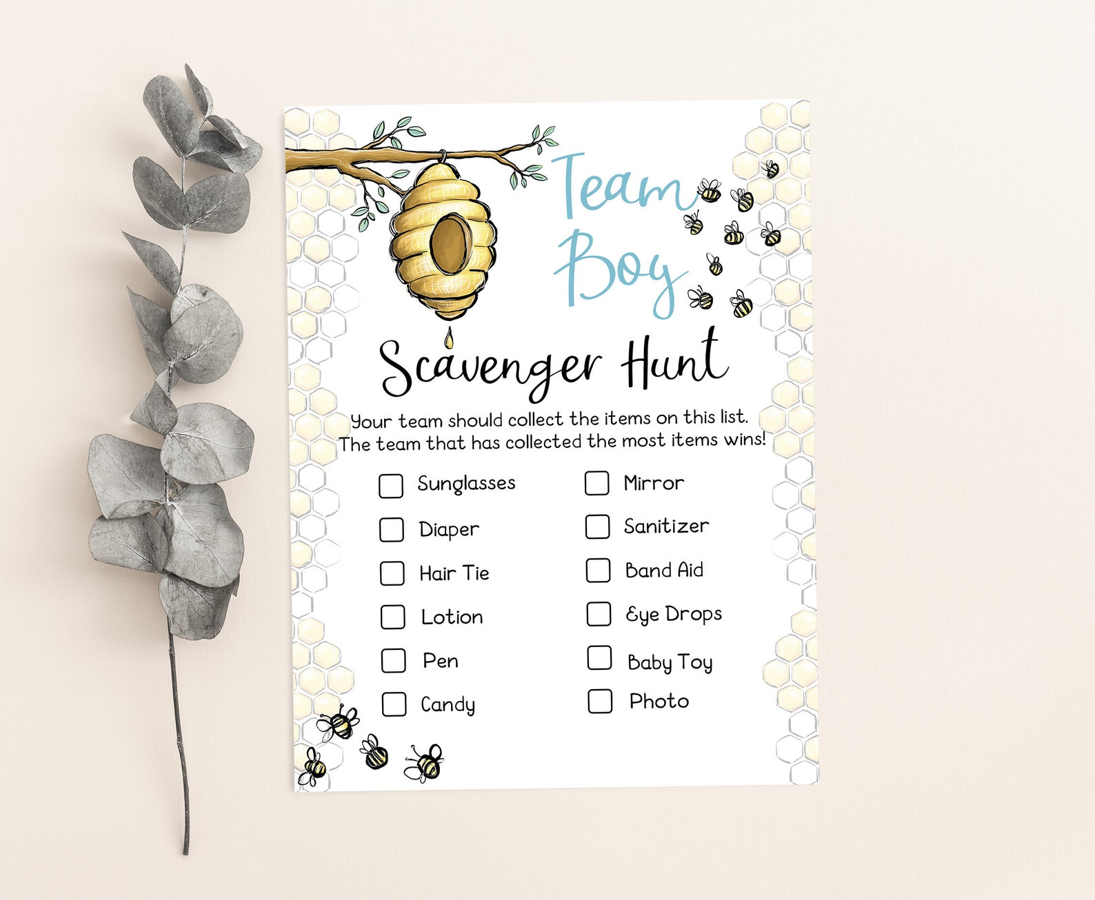 Bee Gender Reveal Games, Baby Scavenger Hunt, Bee Baby Reveal Activity ...