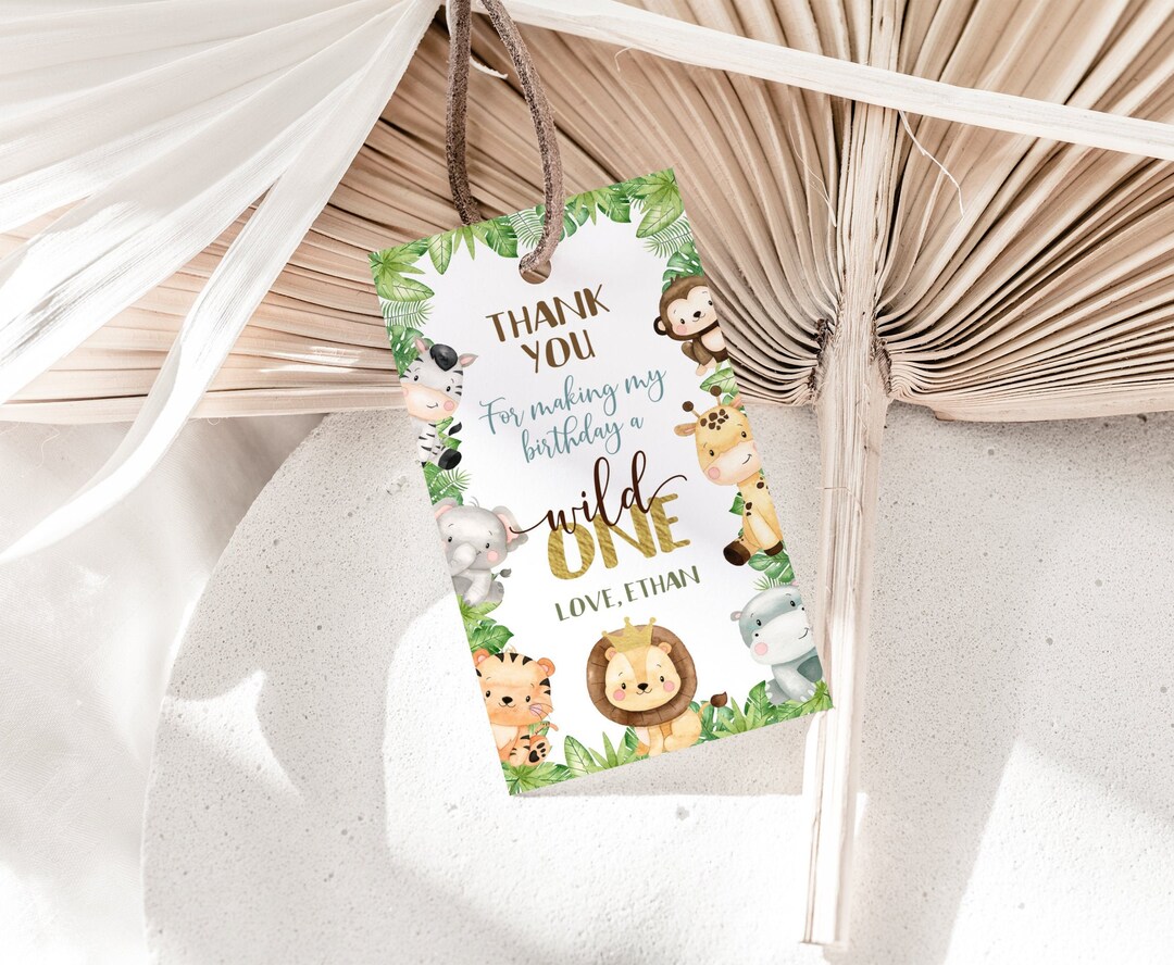 Wild One Favor Tags, Jungle Birthday Decorations, Safari Thank You Tags ...