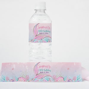 EDITABLE Mermaid Water Bottle Labels, Mermaid Party Printable, Pink ...