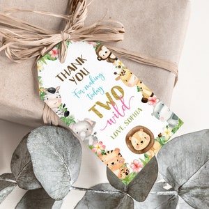 Two Wild Favor Tags, Jungle Birthday Decorations, Girl Safari Thank You ...