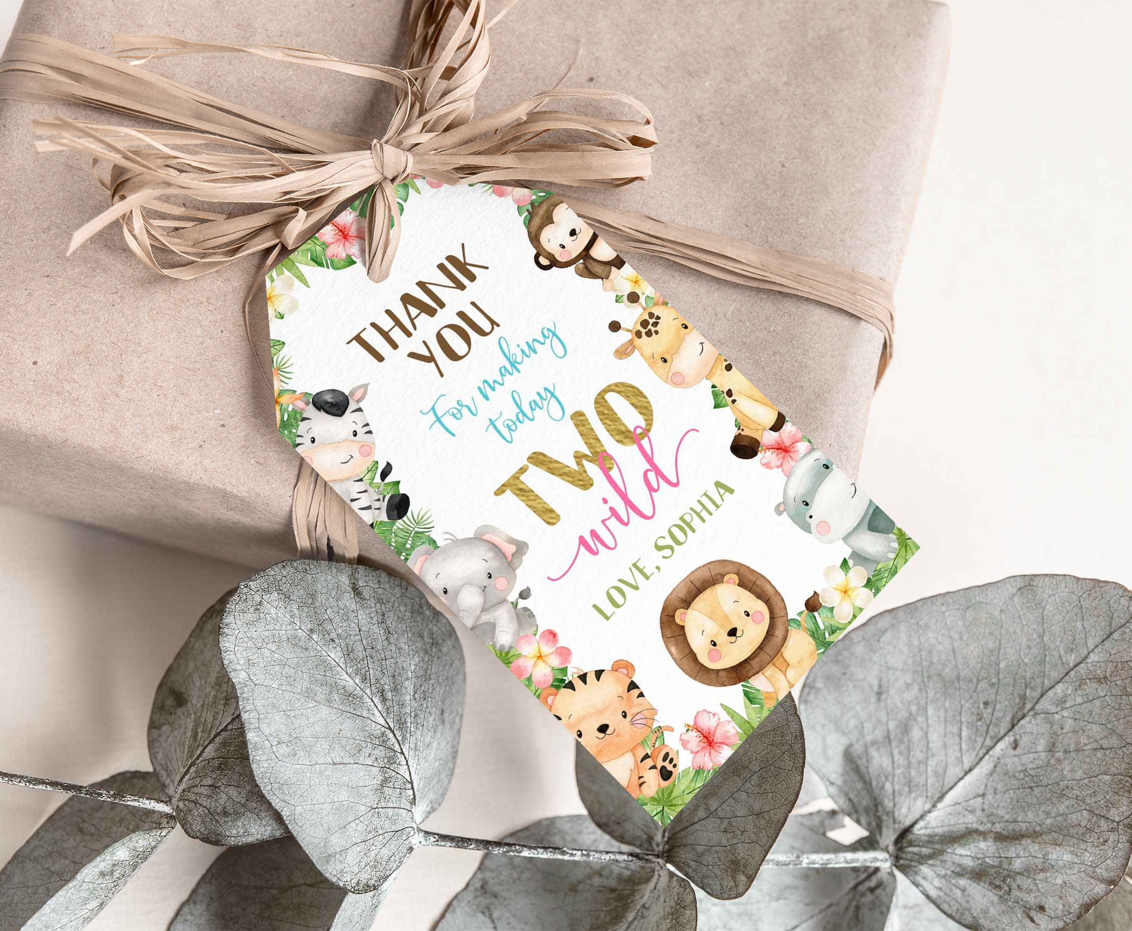 Two Wild favor Tags Jungle Birthday Decorations Girl Safari | Etsy