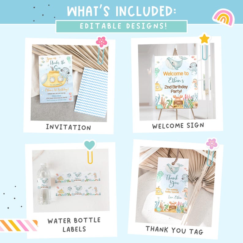 Under the Sea 1st Birthday Bundle - Whale and Ocean Animals Invitation ...