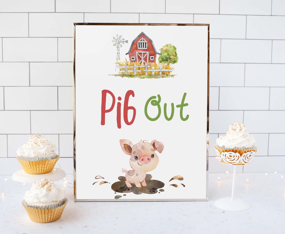 Pig Out Table Sign Farm Pig Sign Farm Animals Birthday - Etsy