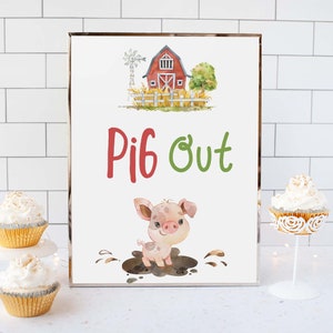 Pig Out Table Sign, Farm Pig Sign, Farm Animals Birthday Decoration ...