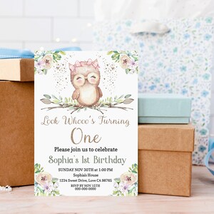 EDITABLE Owl 1st Birthday Invitation, Girl First Birthday Party Invite ...