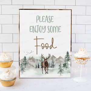 Please Enjoy Some Food Sign, Forest Animals Birthday Signs, Deer ...