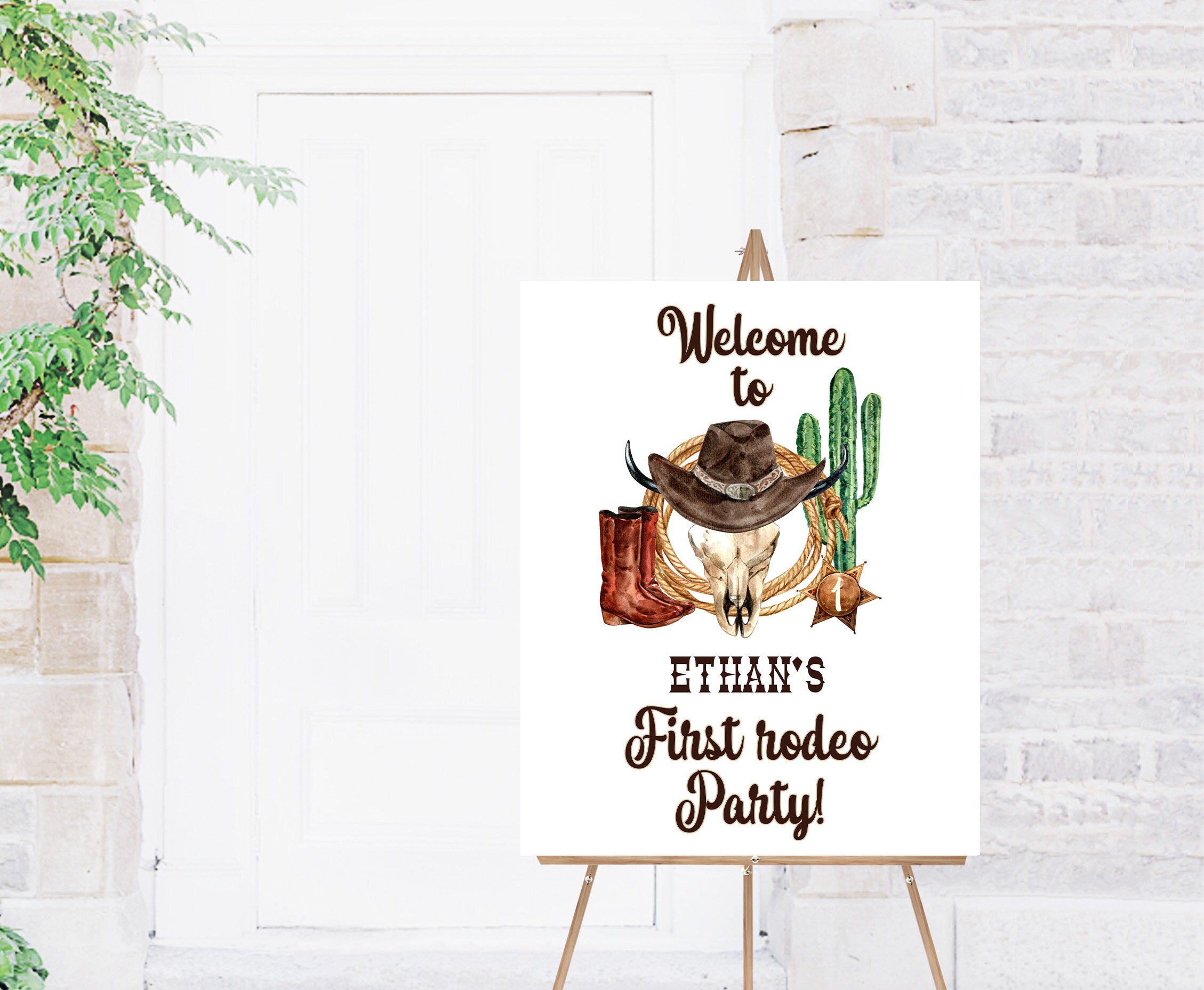First Rodeo Birthday Welcome Sign Editable Cow Boy 1st - Etsy