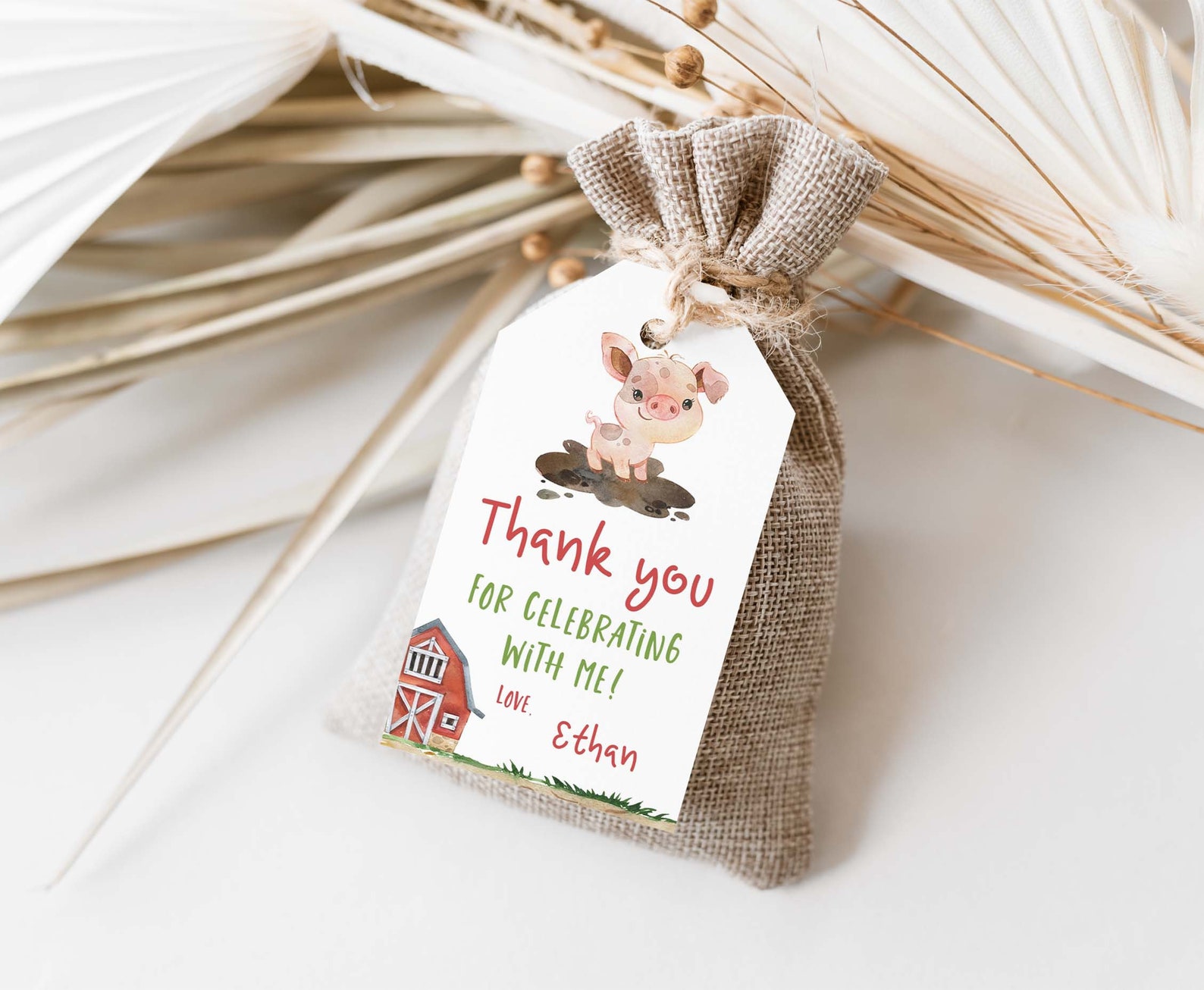 Pig Thank You Tag Editable Farm Thank You Tags Farm Animals - Etsy