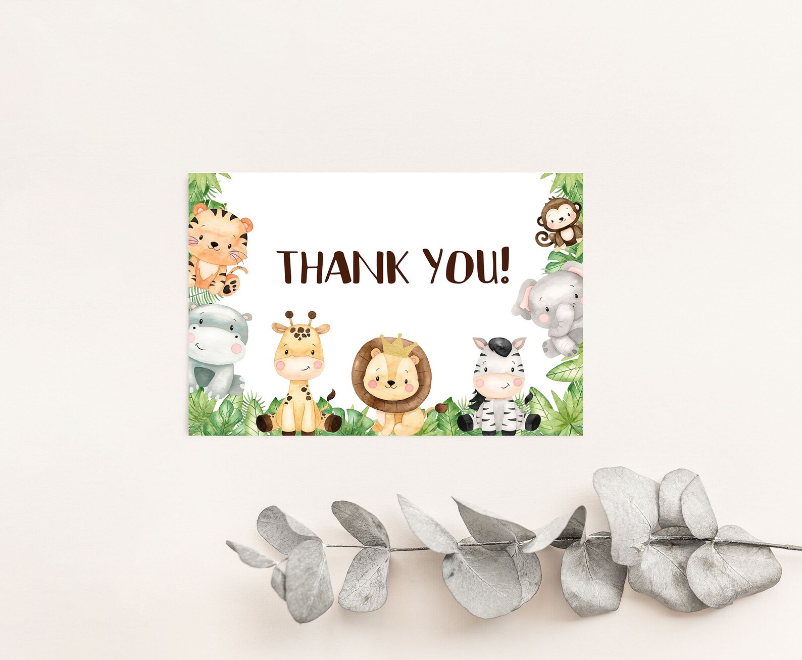 Safari Thank You Cards, Digital Download Flat 4x6 Card, Safari Party ...