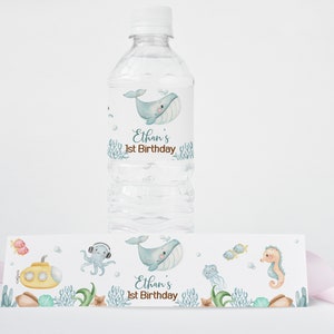 EDITABLE Ocean Water Bottle Labels, Sea Birthday Decorations, Under the ...