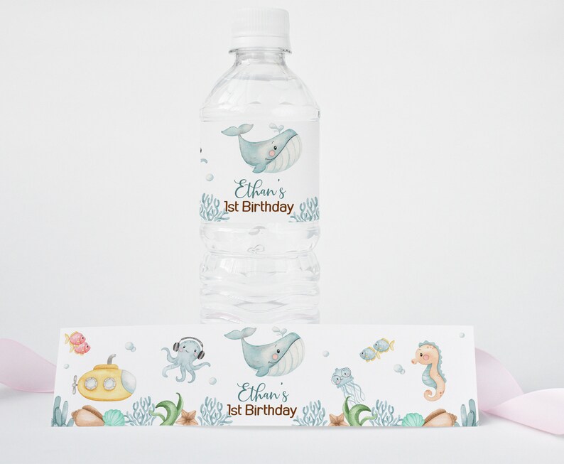 EDITABLE Ocean Water Bottle Labels Sea Birthday Decorations | Etsy