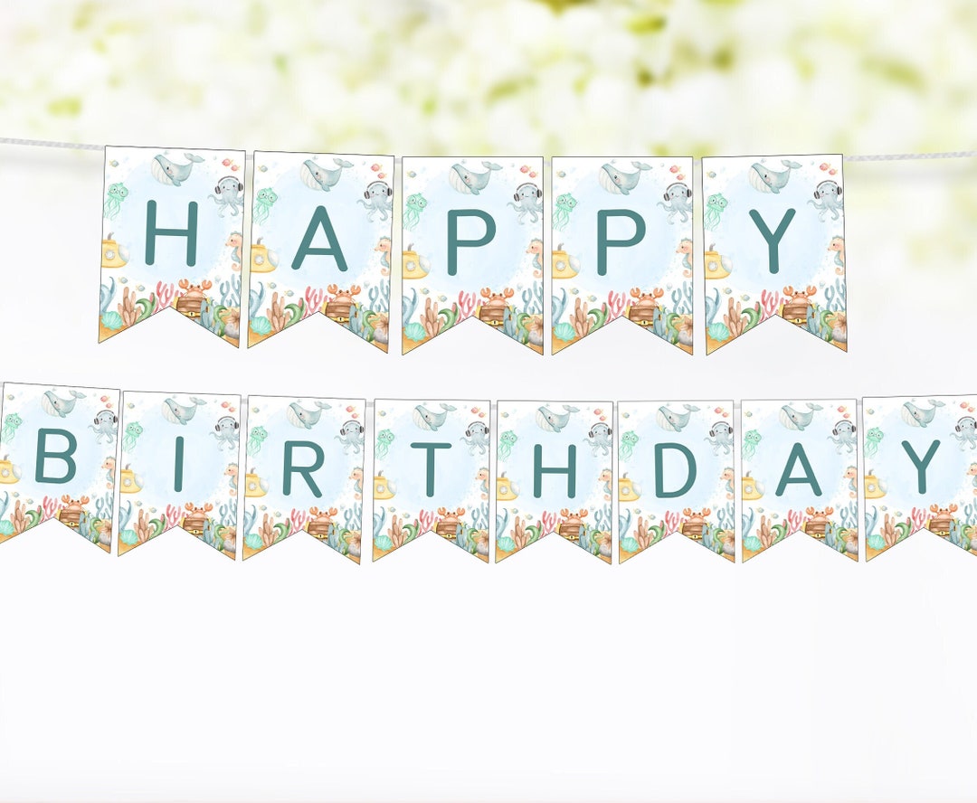 Under the Sea Banner, Happy Birthday Pennant Banner, Ocean Party ...