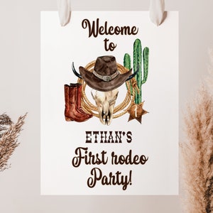 First Rodeo Birthday Welcome Sign, Editable Cow Boy 1st Birthday ...