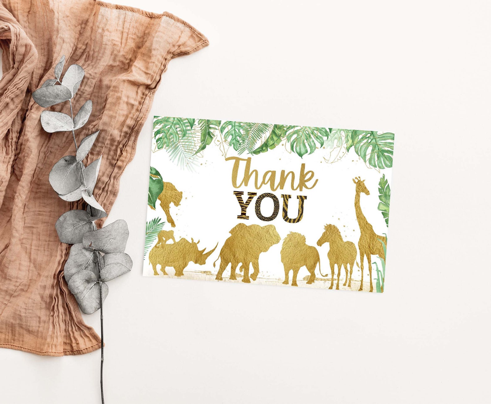 Safari Animals Thank You Cards Gold Safari Digital Download - Etsy
