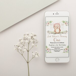 EDITABLE Owl 1st Birthday Invitation, Girl First Birthday Party Invite ...