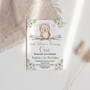 EDITABLE Owl 1st Birthday Invitation, Girl First Birthday Party Invite ...