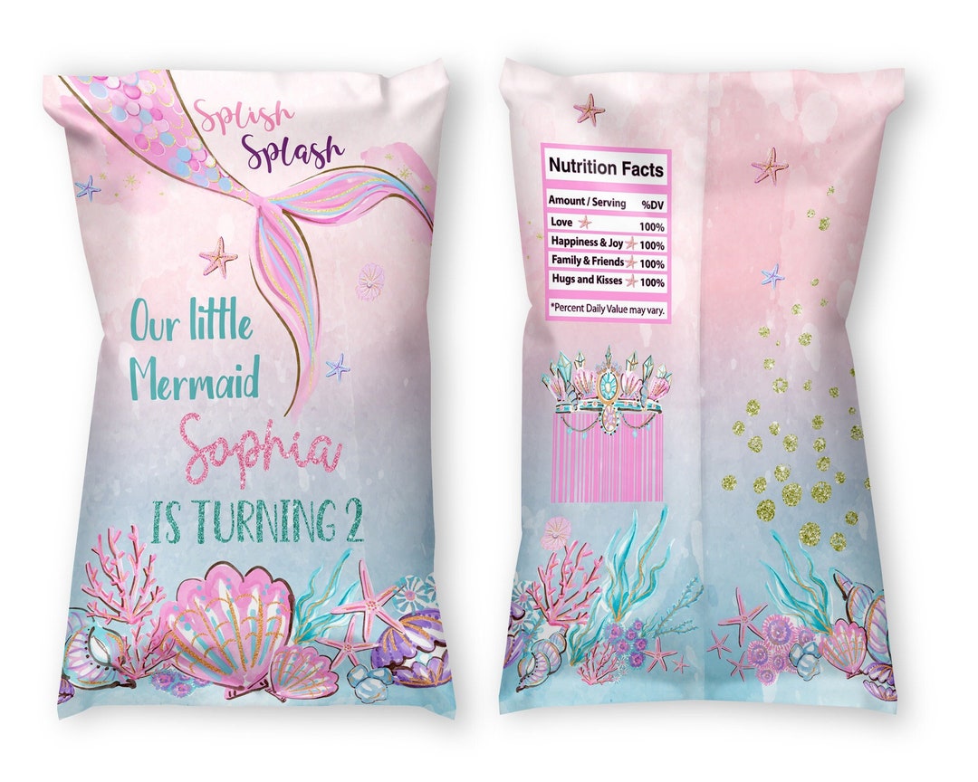 EDITABLE Mermaid Chip Bag Wrapper, Pink Mermaid Birthday Decorations ...