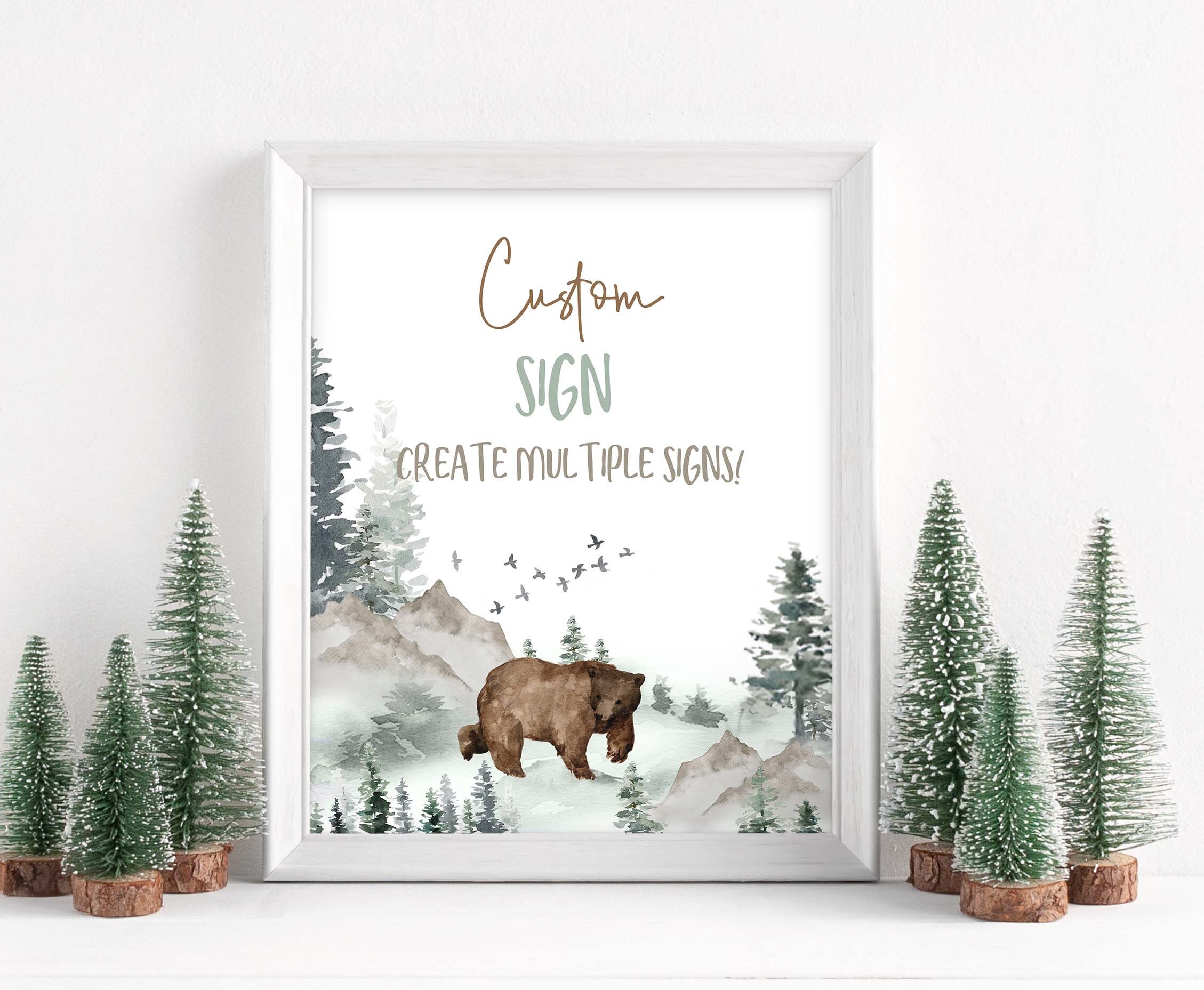Bear Custom Sign, Editable Woodland Table Sign, Instant Download ...
