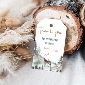 Wolf Thank You Tags, Editable Woodland Favor Tags, Wolf Birthday ...