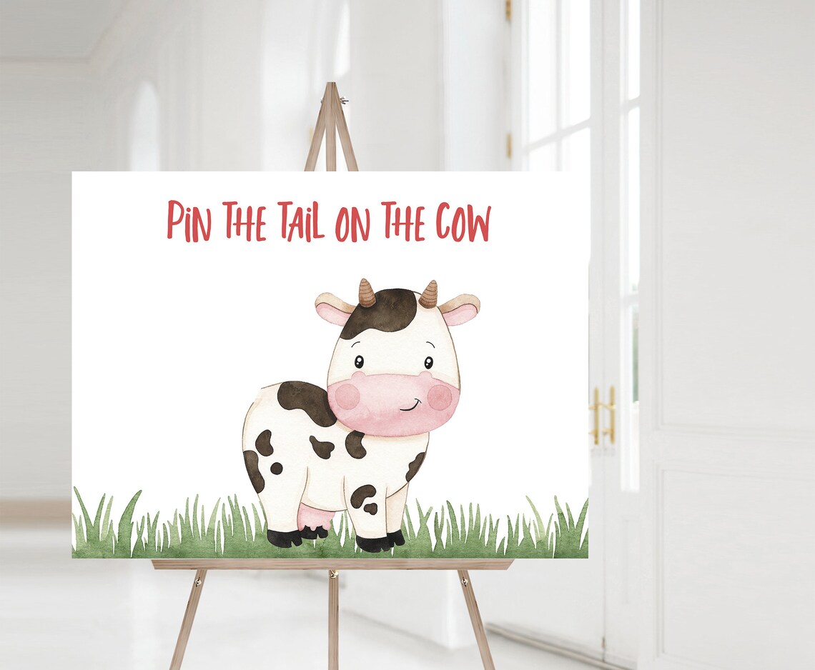 Pin the tail on the cow Instant download Farm birthday | Etsy