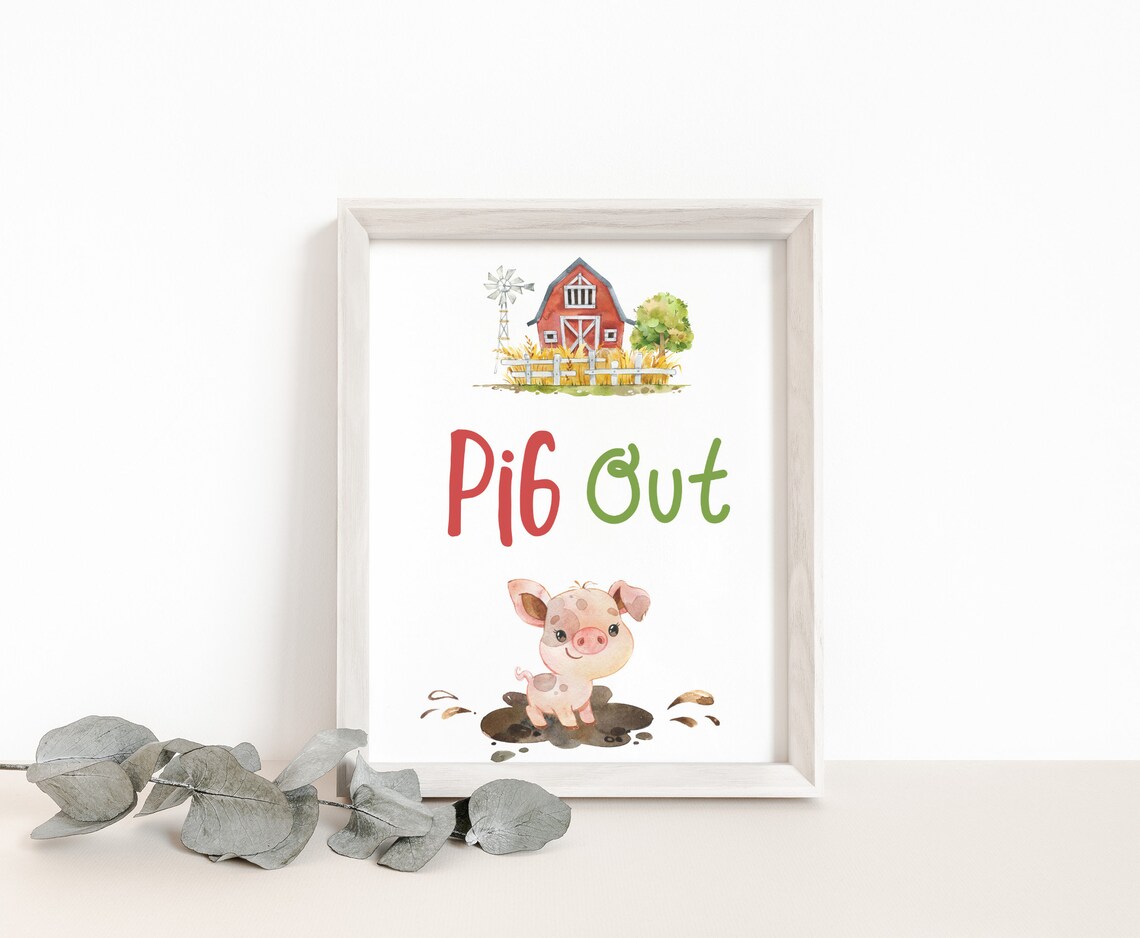 Pig Out Table Sign Farm Pig Sign Farm Animals Birthday - Etsy