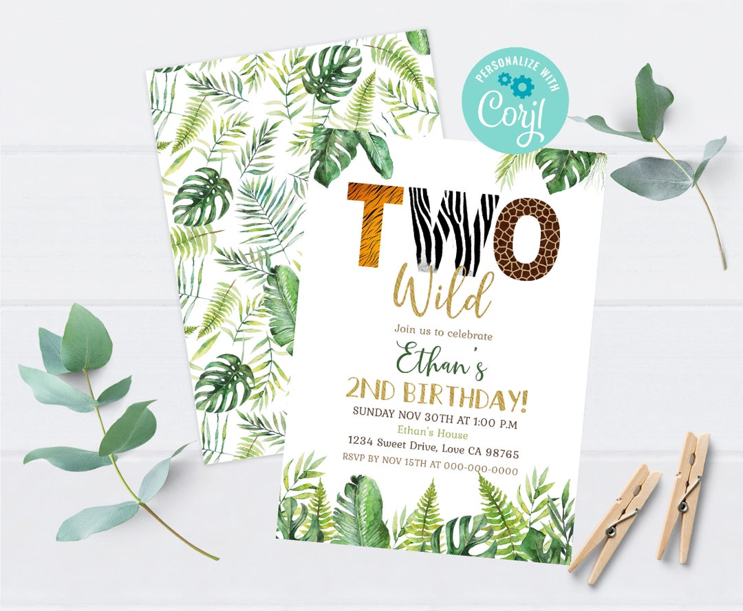 TWO Wild Birthday Invitation, Safari Birthday Invitation, Jungle Party ...