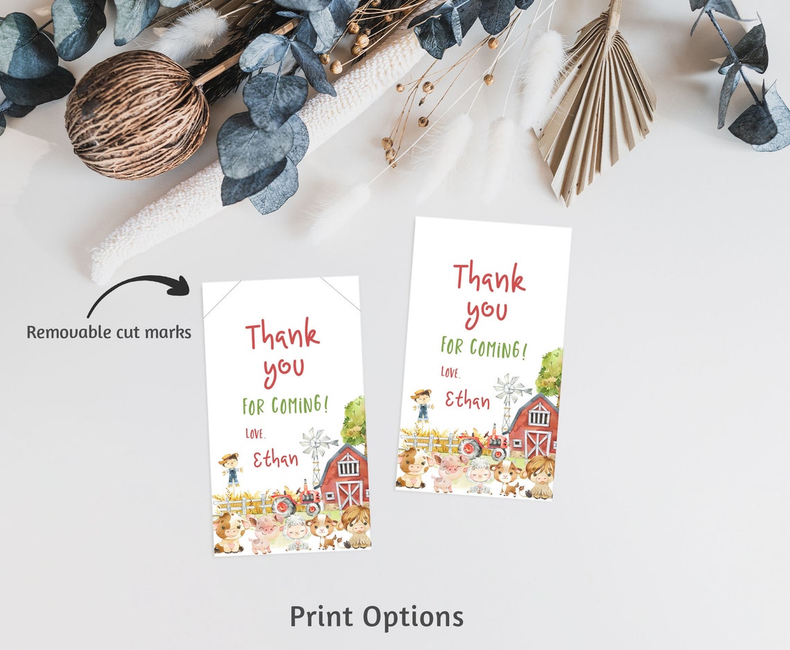 Editable Farm Thank You Tags Farm Animals Birthday Favor Tags - Etsy
