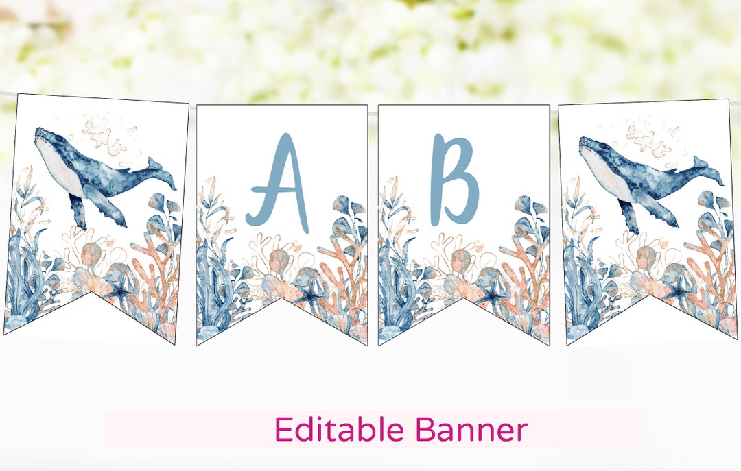 Editable Whale Banner, Ocean Birthday, Under the Sea Banner, Under the ...