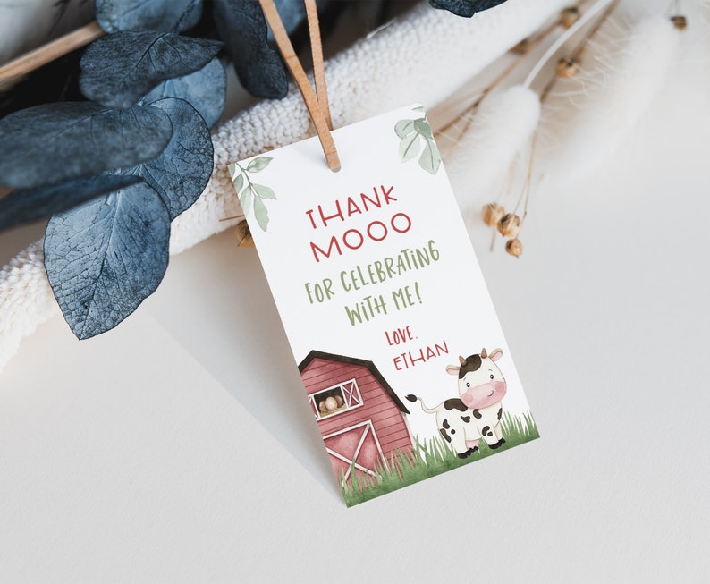 Cow Thank You Tags Editable Farm Favor Tags Cow Birthday - Etsy