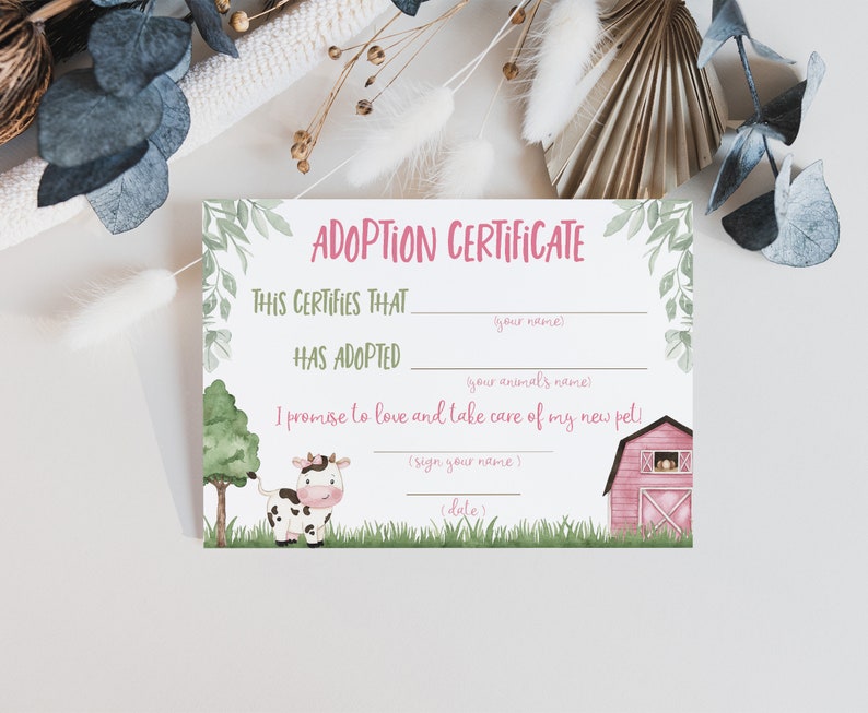 Cow Adoption Certificate, Adopt an Animal, Pet Adoption Party ...