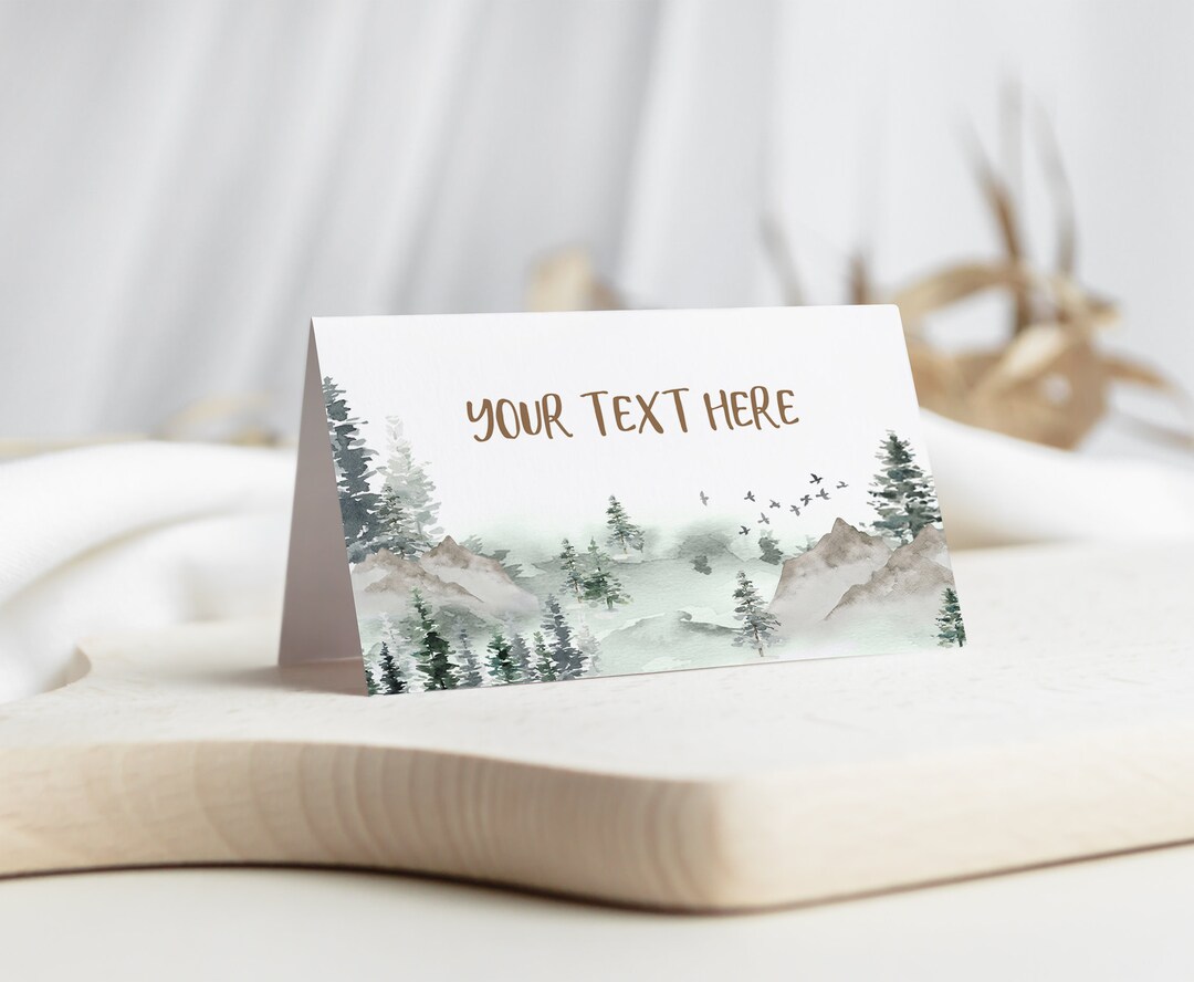 Mountains Place Cards, Woodland Birthday Decorations, Forest Baby ...