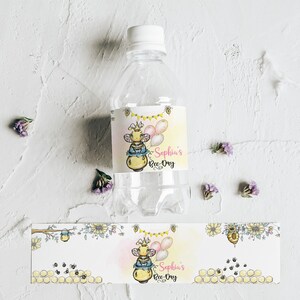 EDITABLE Bee Water Bottle Label, First Bee Day Decoration, Sweet to Bee ...