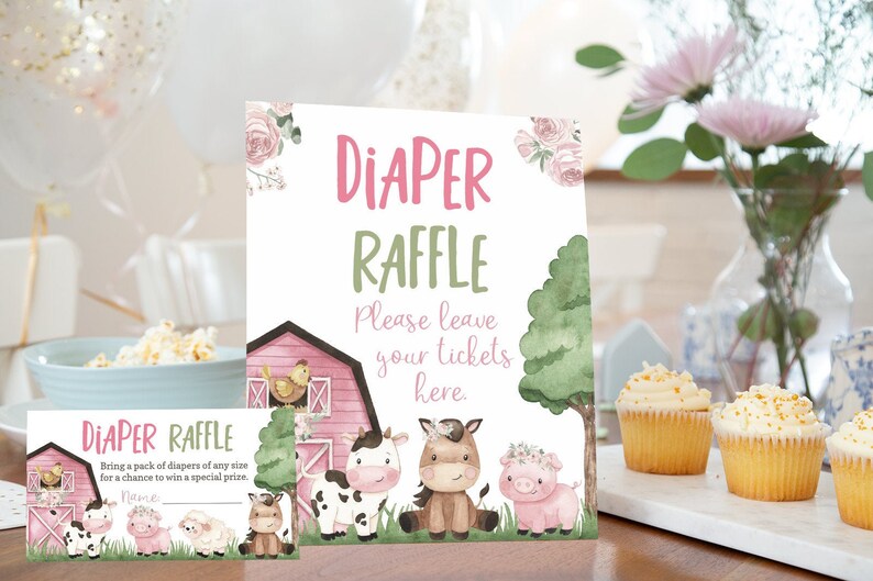 Farm Diaper Raffle Sign Card Floral Farm Baby Shower | Etsy