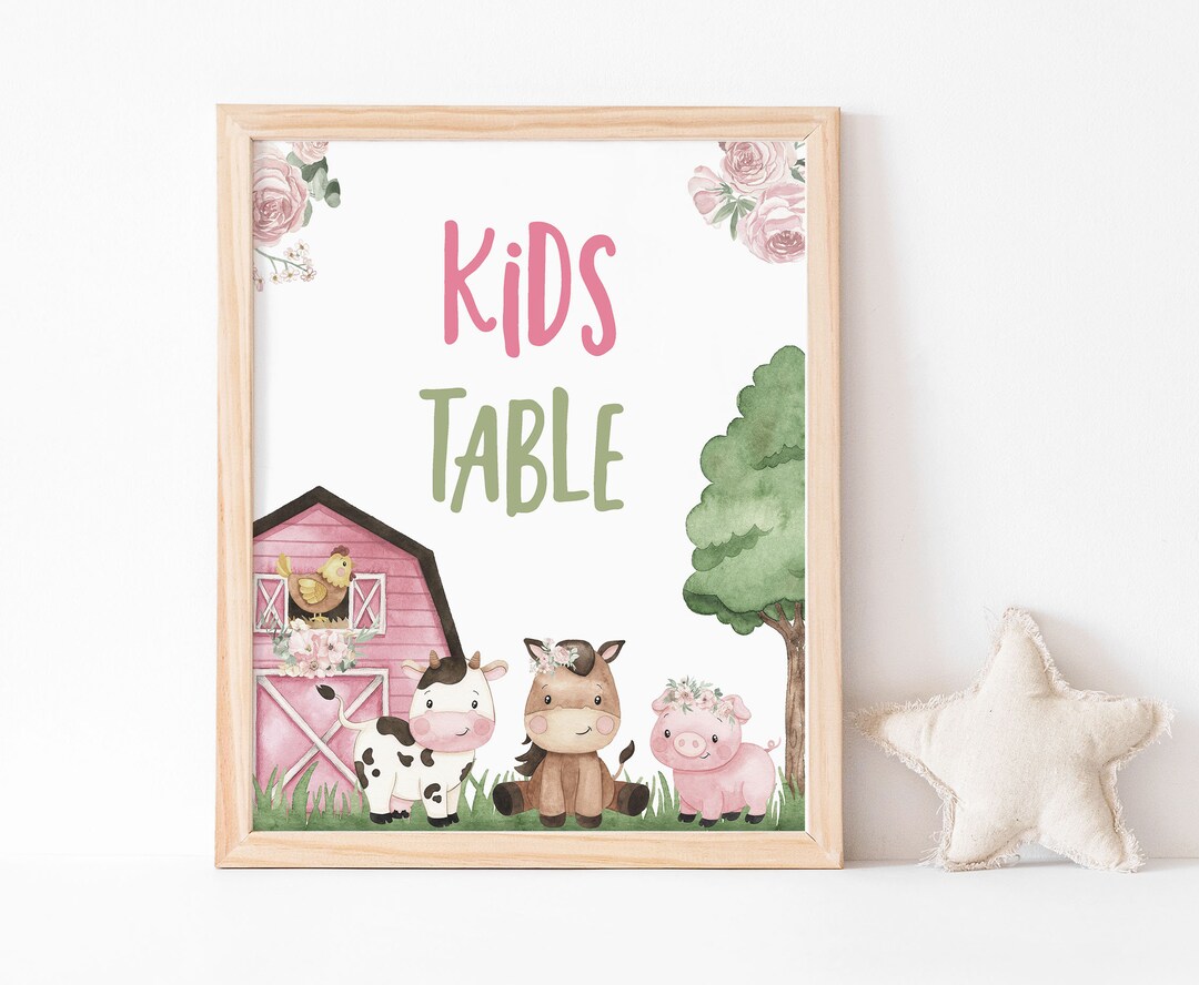 Farm Kids Table Sign, Girl Farm Table Signs, Floral Farm Birthday Party ...
