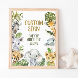 Editable Safari Table Sign, Jungle Custom Sign, Safari Animals Table ...