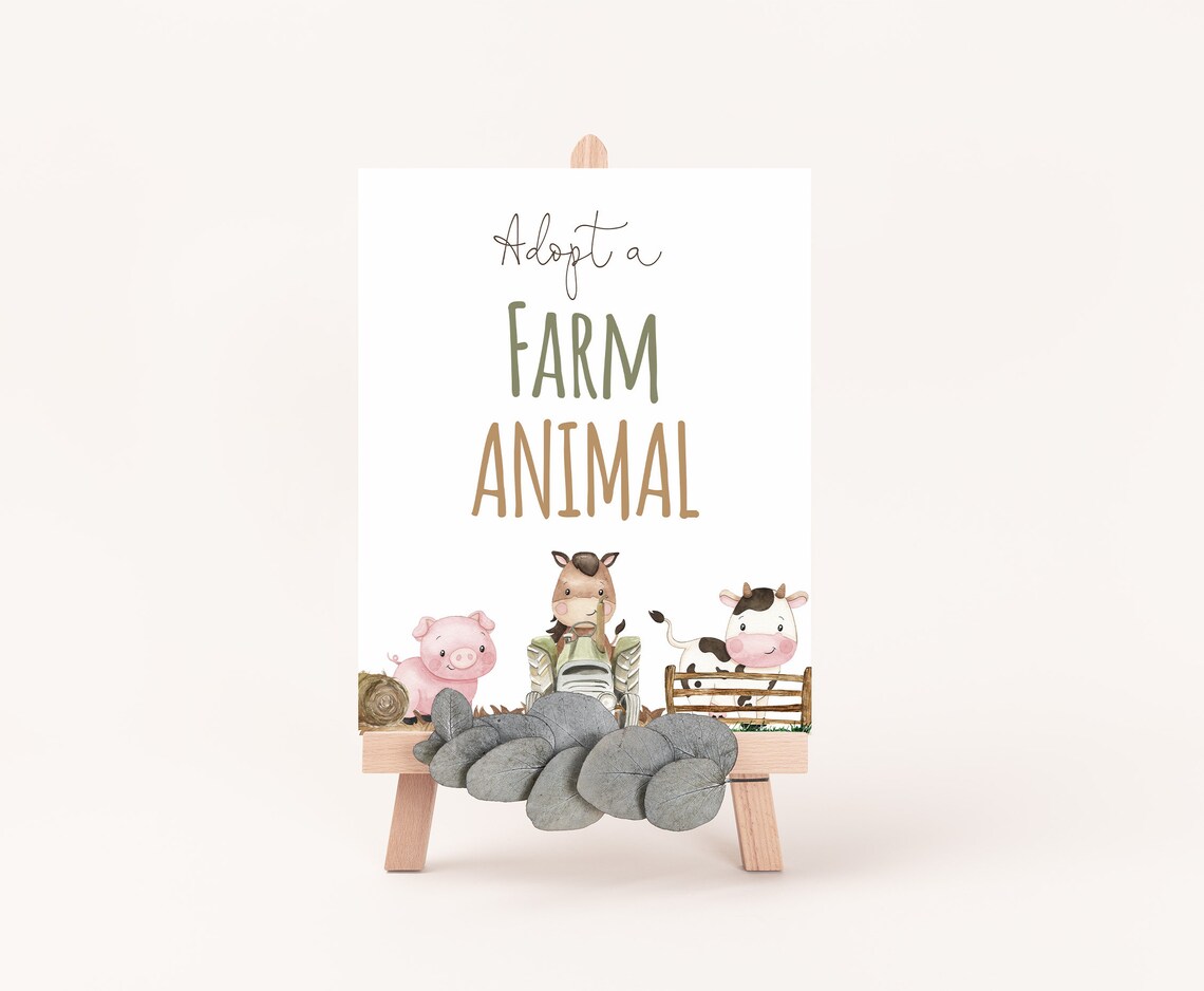 Adopt a Farm Animal Sign, Farm Table Signs, Farm Party Decor, Boy ...