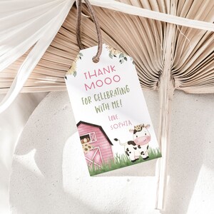 Sunflower Cow Thank You Tags, Cow Girl Birthday Decorations, Floral ...